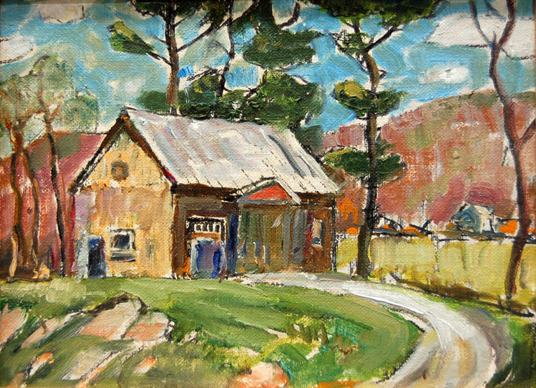 "Cabin & Road" by Robert Hyndman - Traditional Oil on Canvas