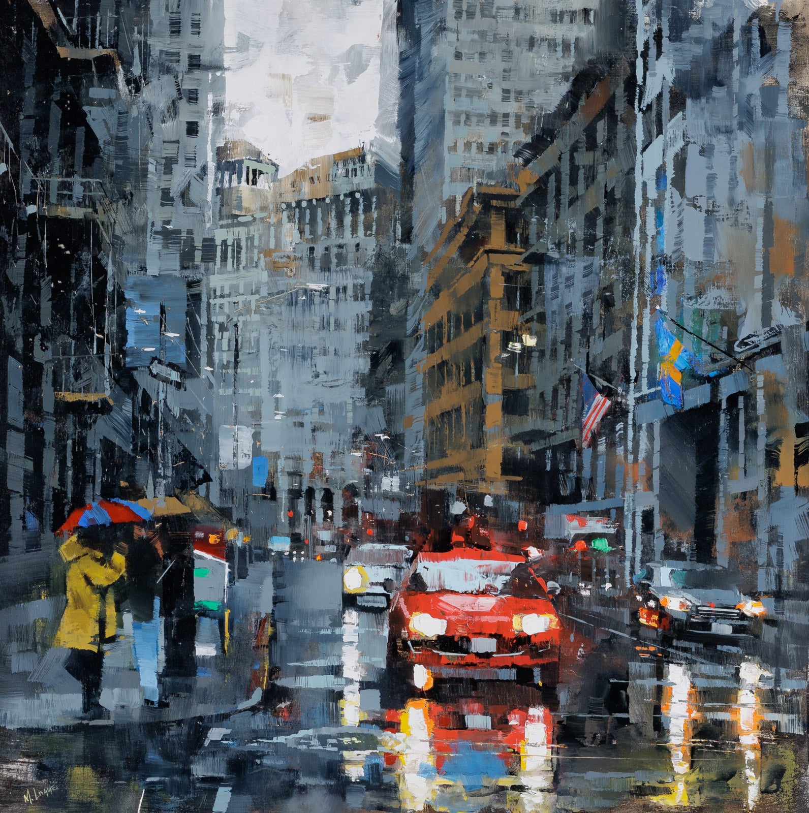 "Red Car In San Francisco" by Mark Lague - A Contemporary Oil on Panel